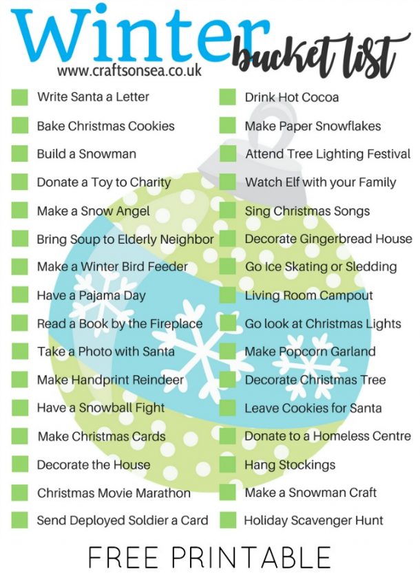 Winter Bucket List For Families: Free Printable - Crafts on Sea