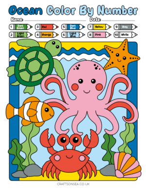 Ocean Color By Number: FREE Printable - Crafts on Sea