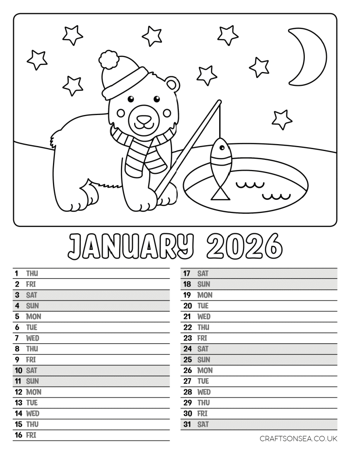 Free 2026 Printable Calendar For Kids To Color - Crafts on Sea