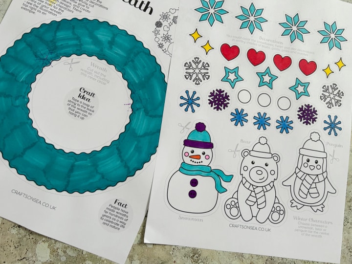 Winter Wreath Craft for Kids (Free Printable Template) - Crafts on Sea