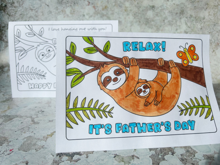 Free Sloth Father’s Day Card Printable to Color - Crafts on Sea